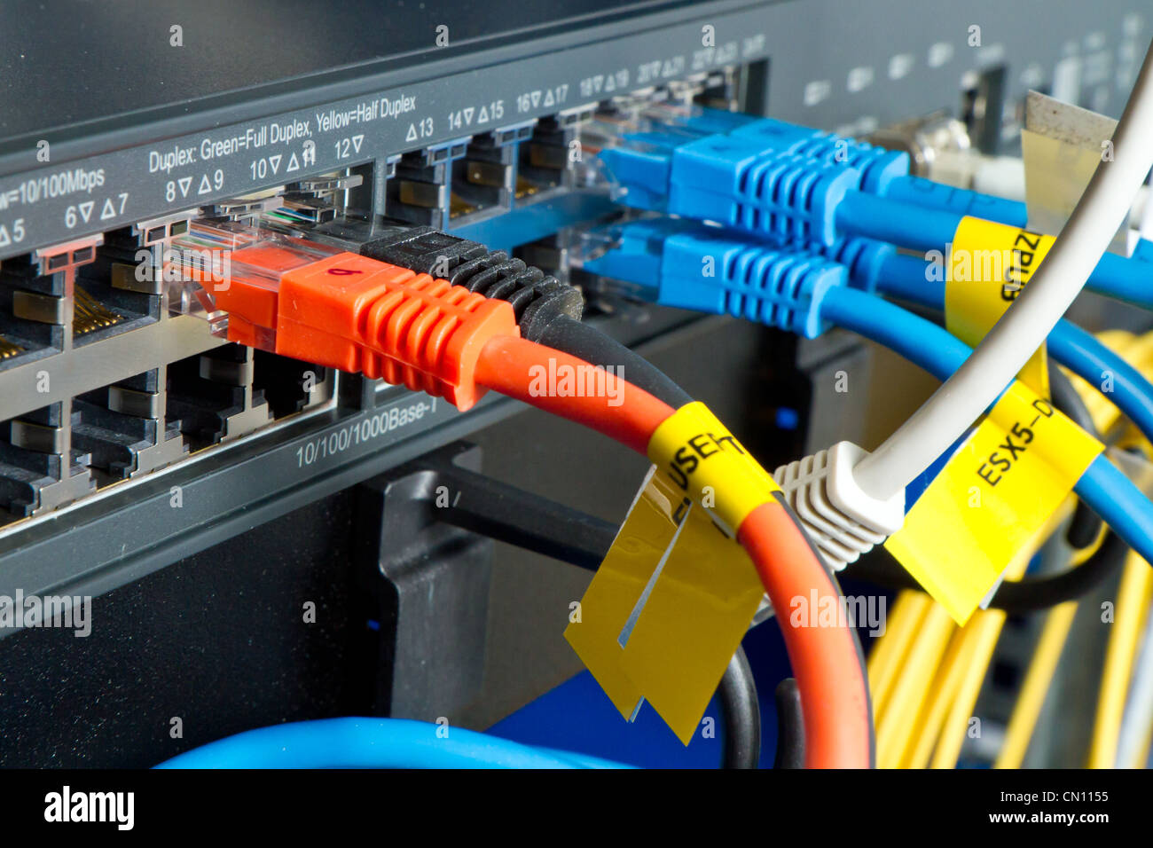 network cables connected to hub Stock Photo - Alamy