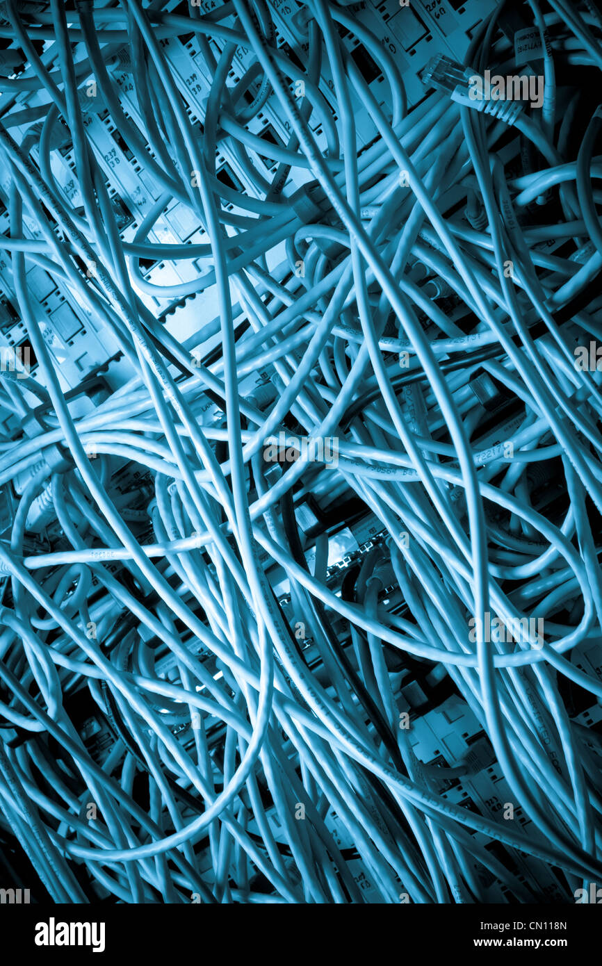 Concept of network infrastructure with cables connected to data center ...