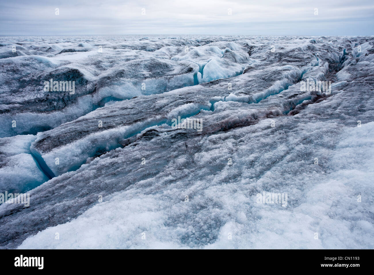 Crevassed glacier icecap arctic landscape in Greenland Stock Photo - Alamy