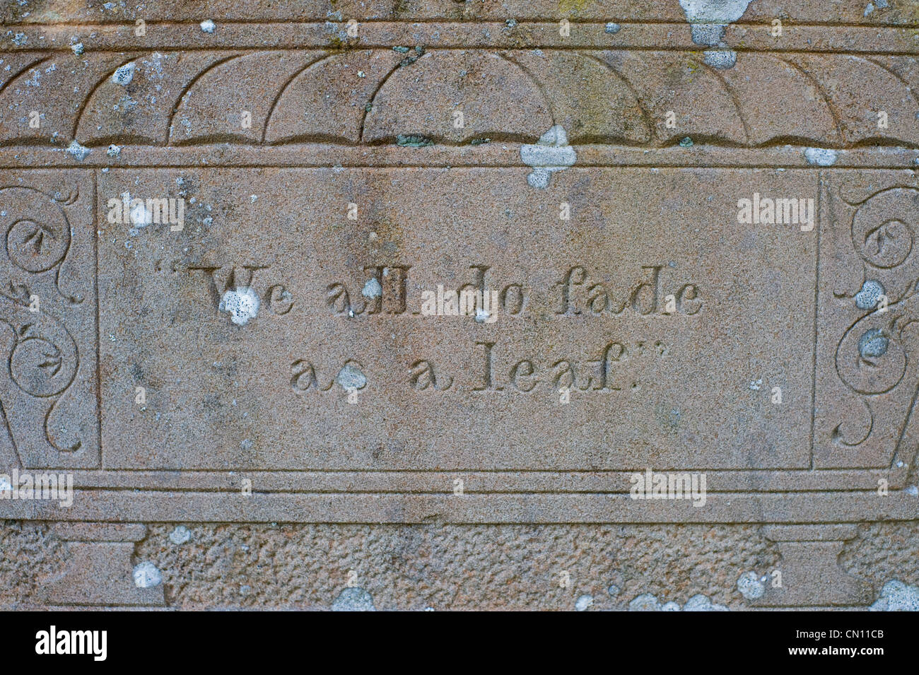 Gravestone WE ALL DO FADE AS A LEAF in graveyard of Clyro Church Powys ...