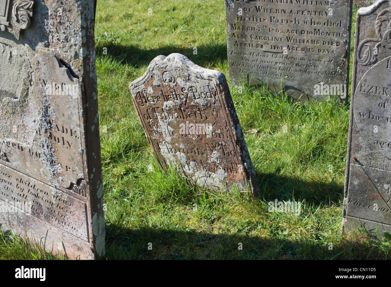Gravestones in graveyard of Clyro Church Powys Wales UK Stock Photo - Alamy