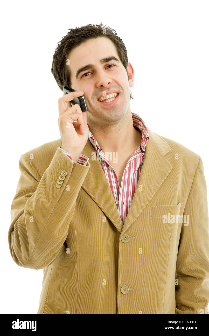 young casual man on the phone, isolated on white Stock Photo - Alamy