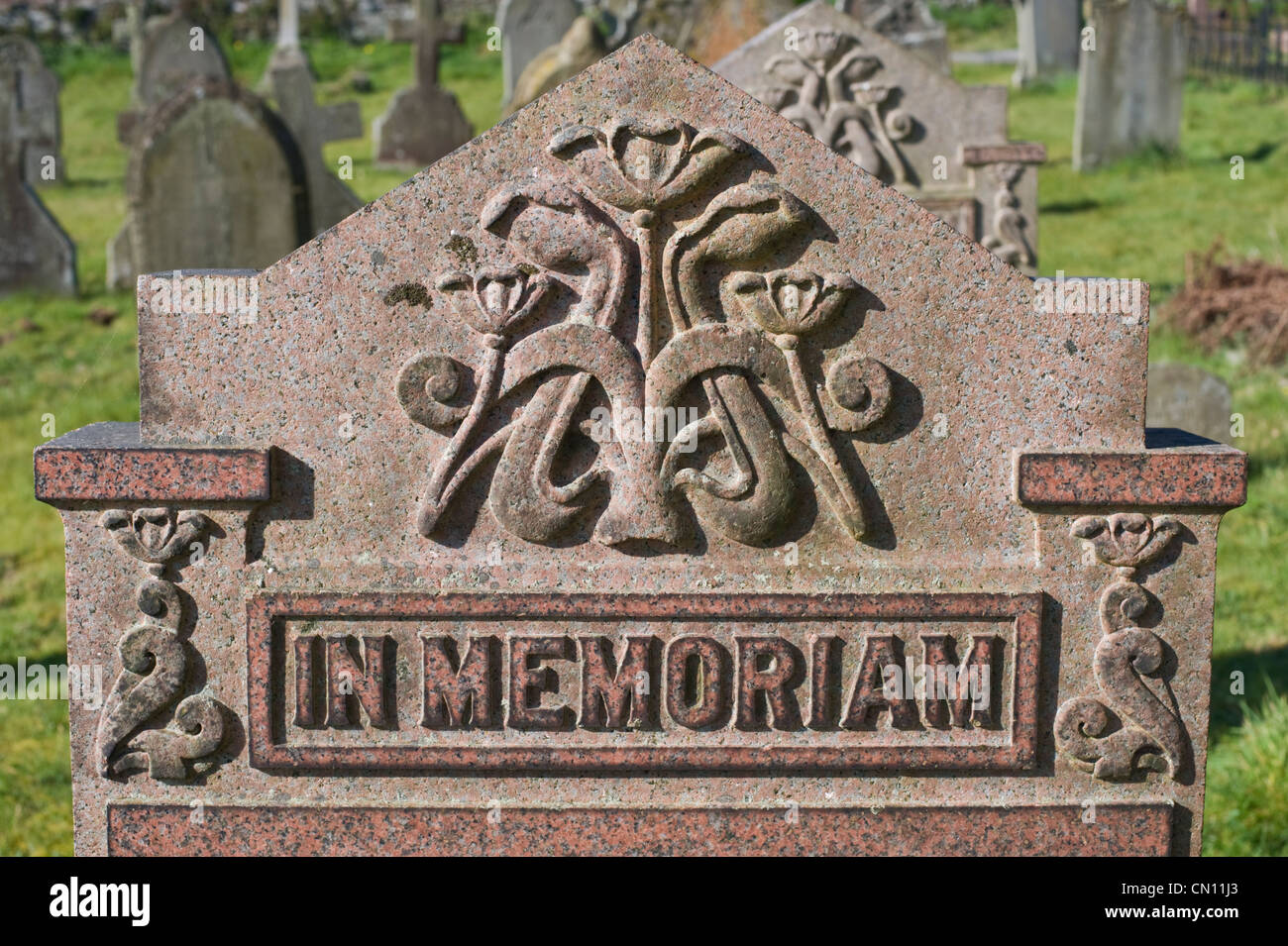 Gravestone IN MEMORIAM in graveyard of Clyro Church Powys Wales UK ...