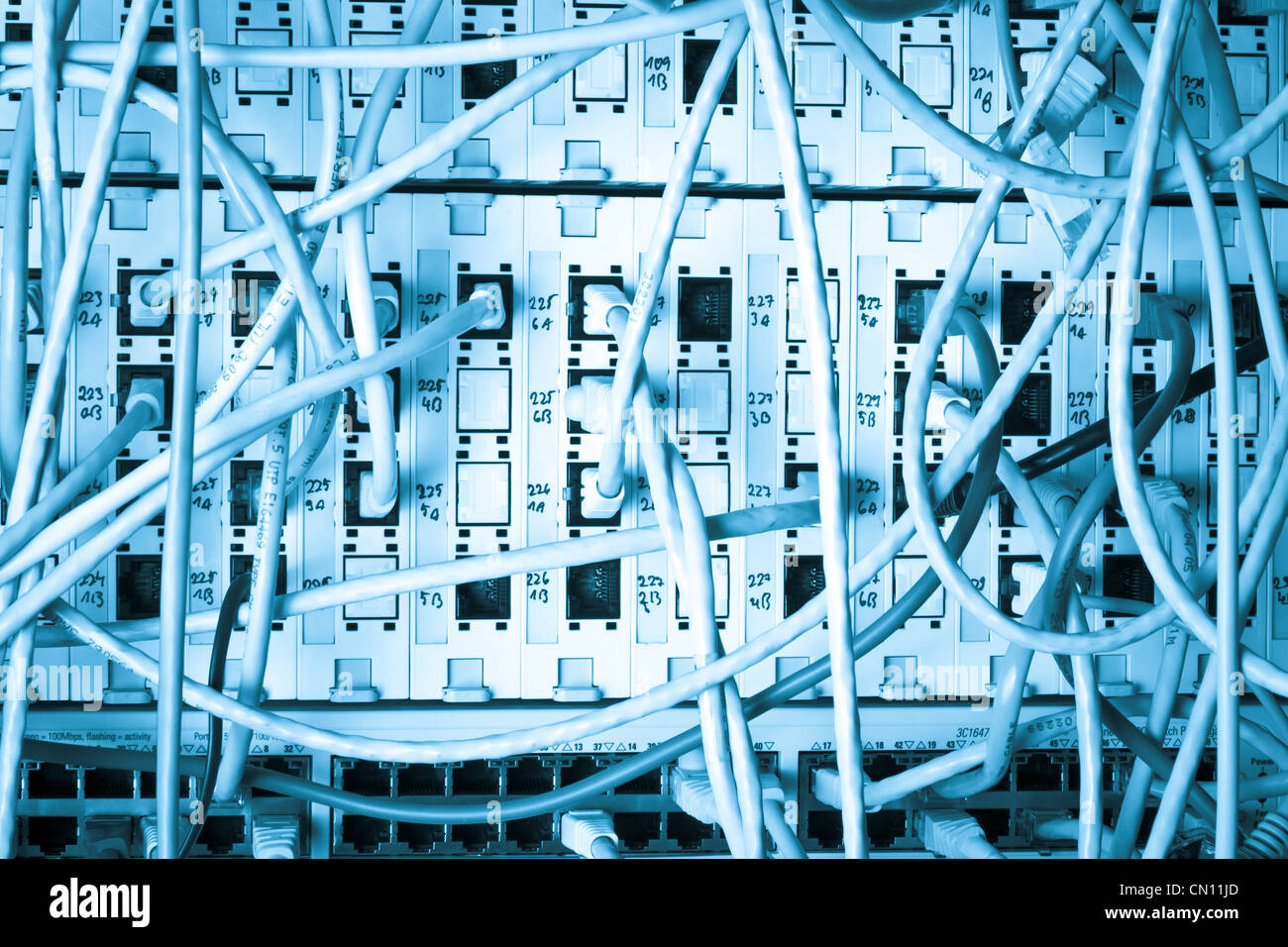 Concept of network infrastructure with cables connected to data center ...