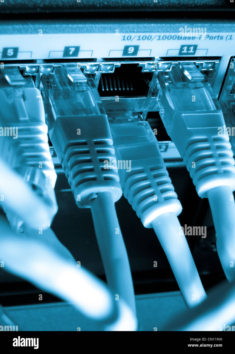 network cables connected to hub Stock Photo - Alamy