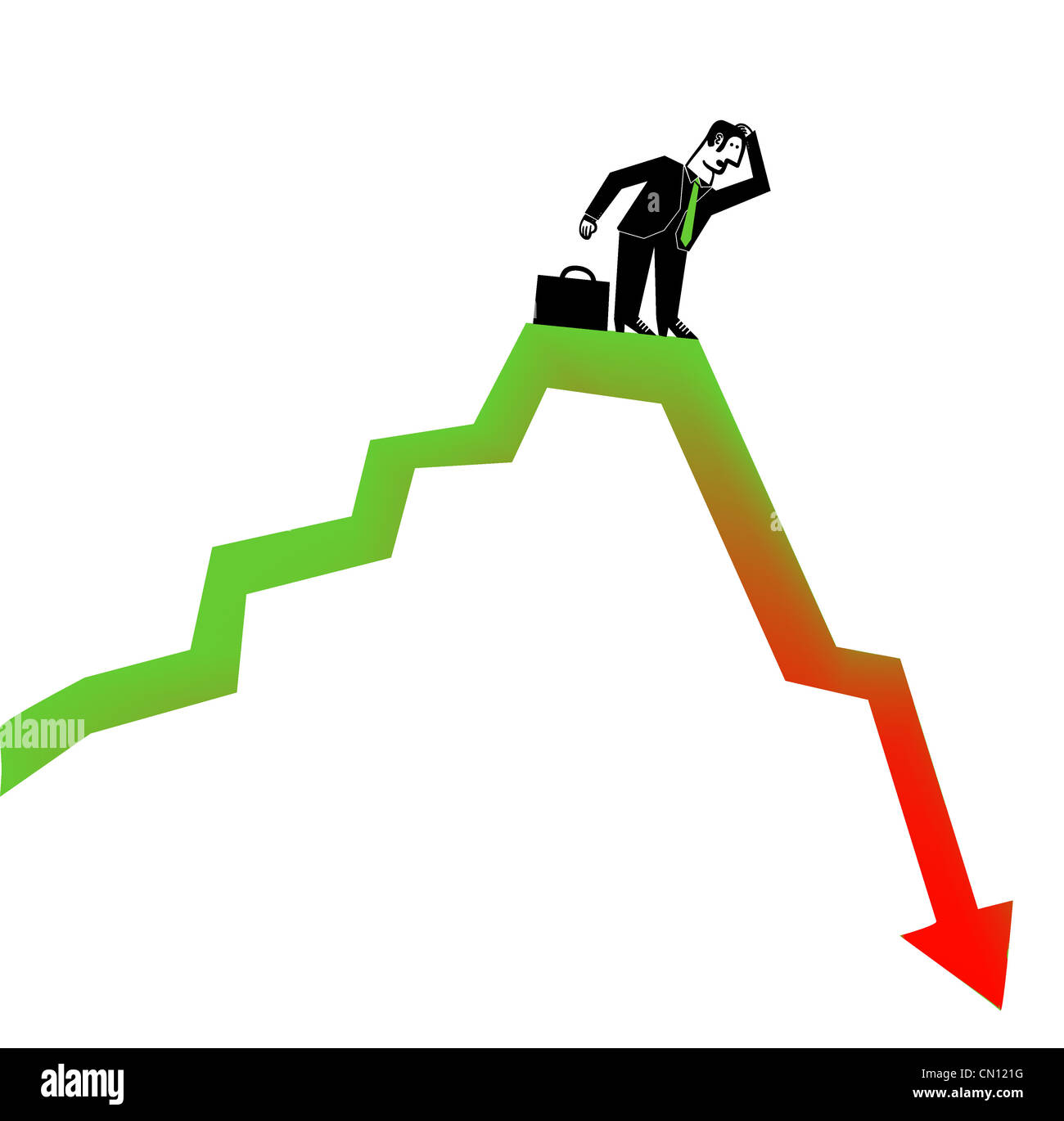 surprised businessman step in economic down fall graph Stock Photo - Alamy