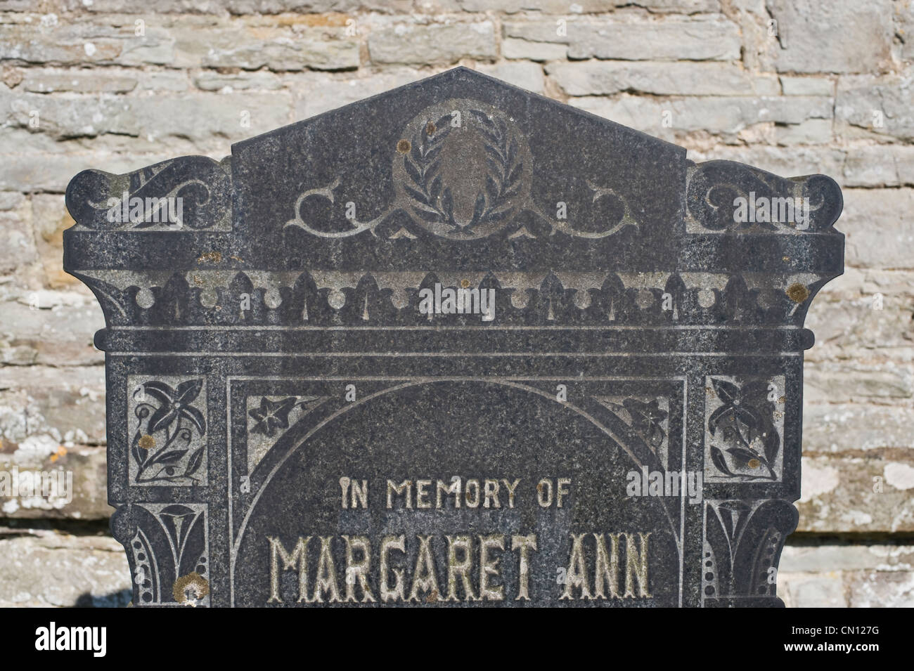 Gravestone in graveyard of Clyro Church Powys Wales UK Stock Photo - Alamy