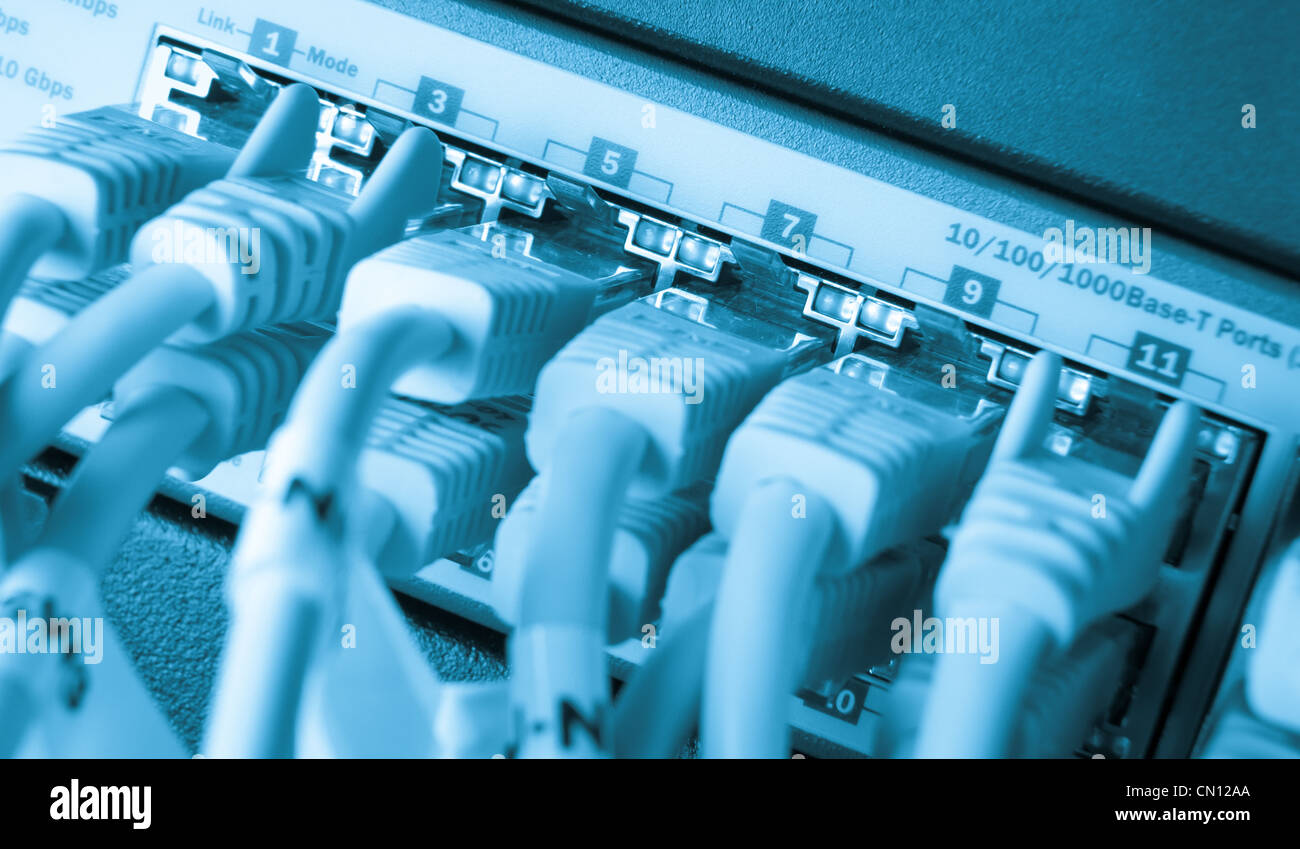 network cables connected to hub Stock Photo - Alamy