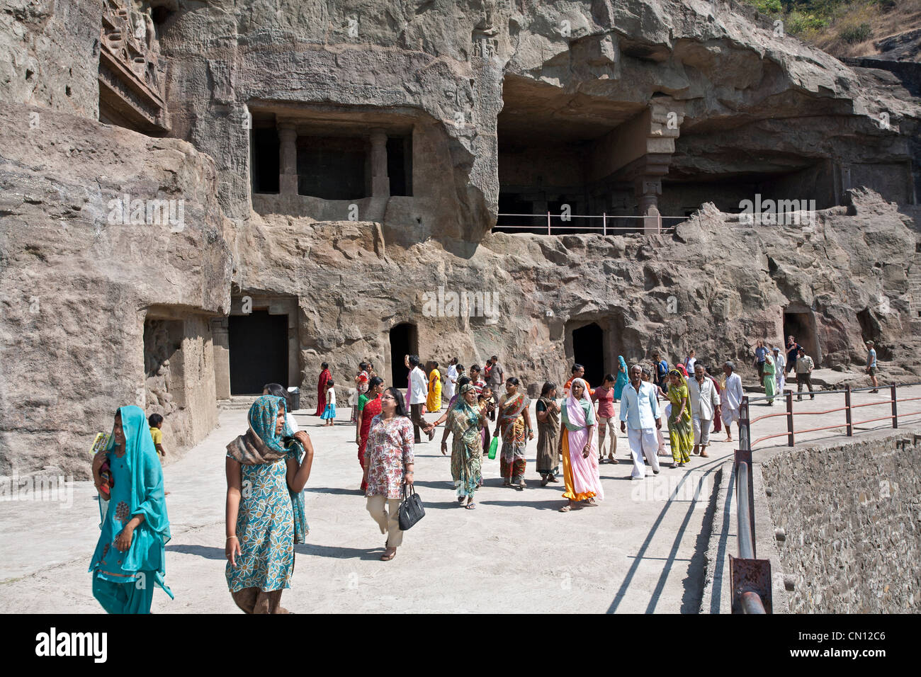 Indian people visiting Ellora caves. Maharashtra. India Stock Photo - Alamy