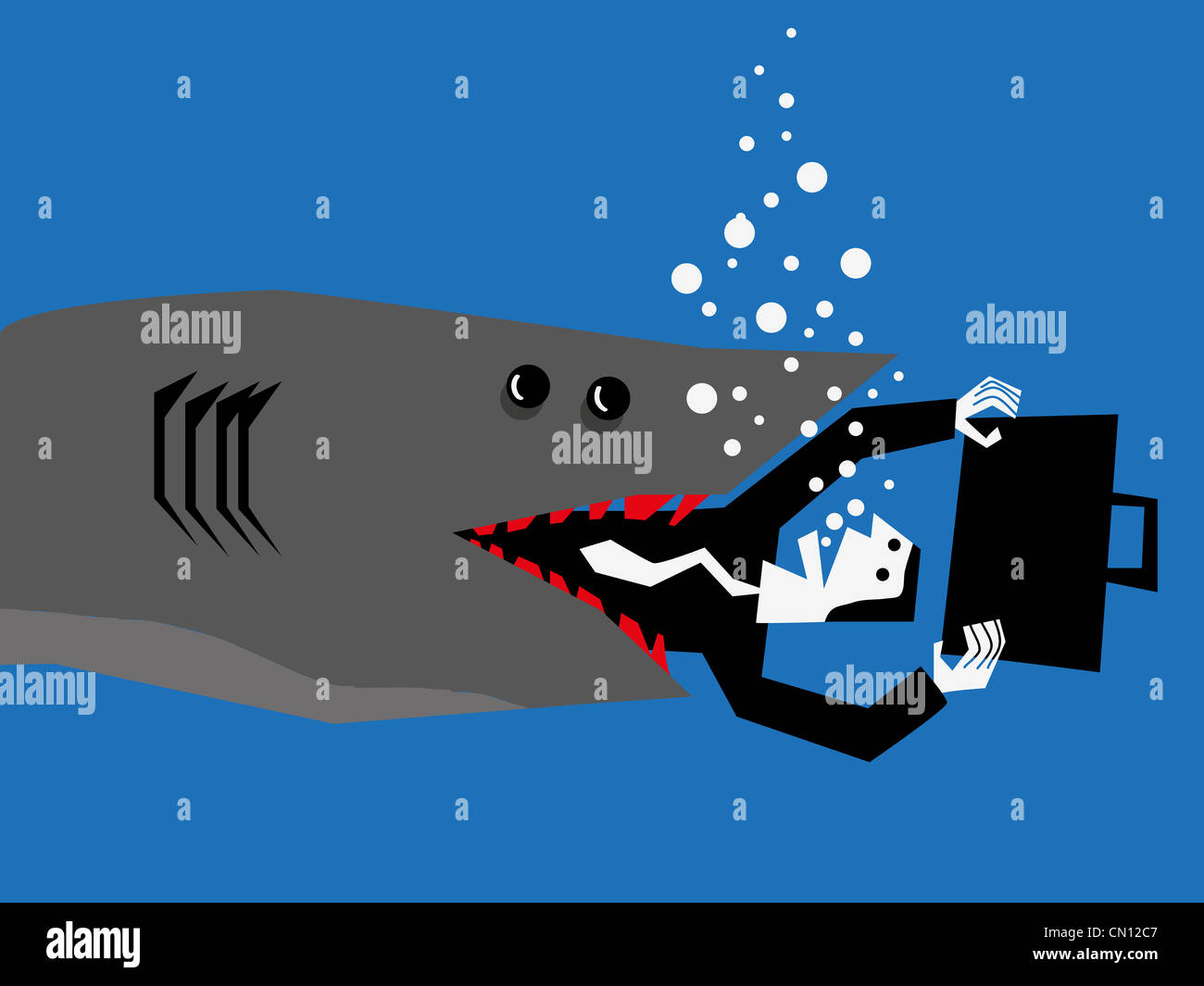shark eat a businessman with suitcase Stock Photo - Alamy
