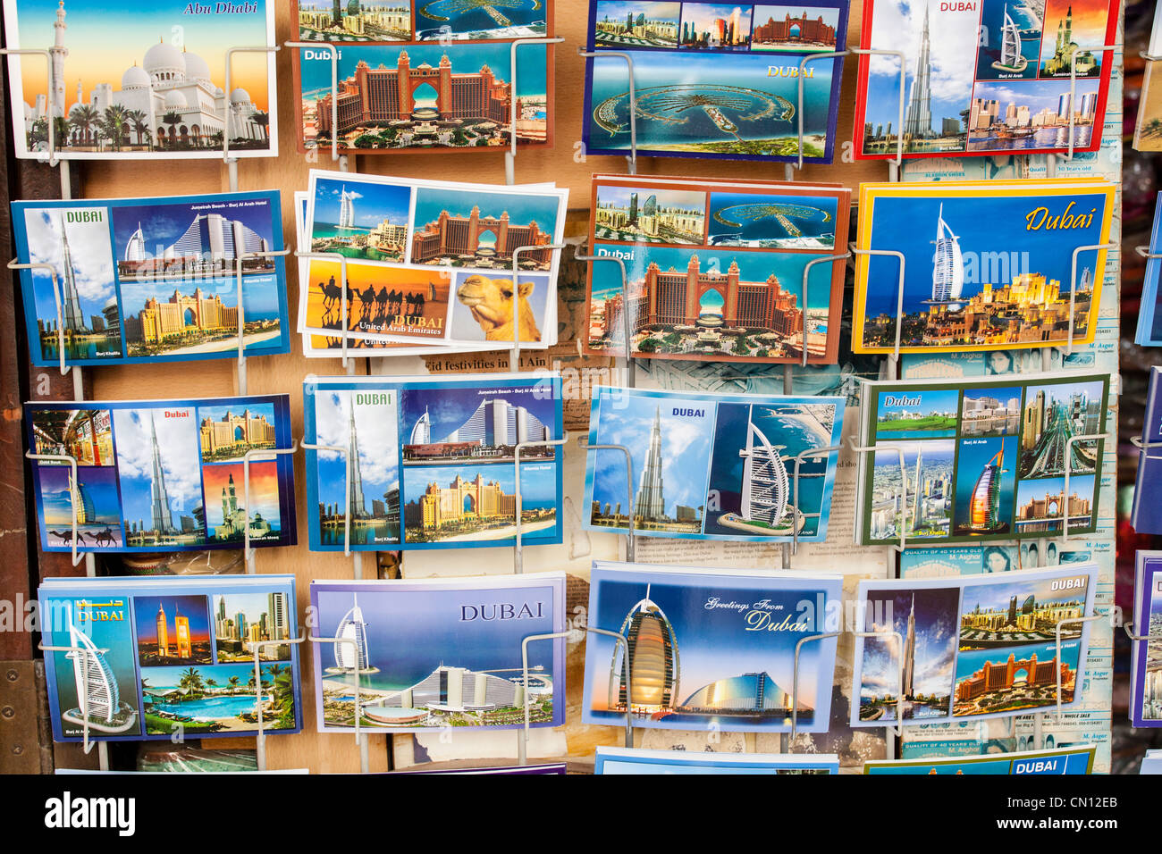 Postcards for sale in the Old Souk, Dubai Stock Photo - Alamy