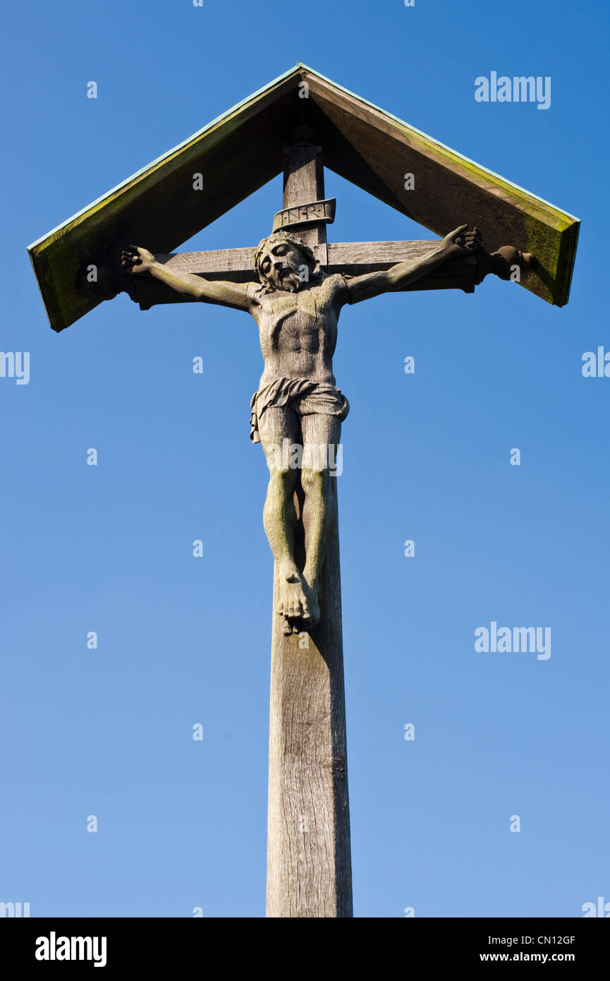 Figure of Christ on the Cross at entrance to Clyro Church Powys Wales ...