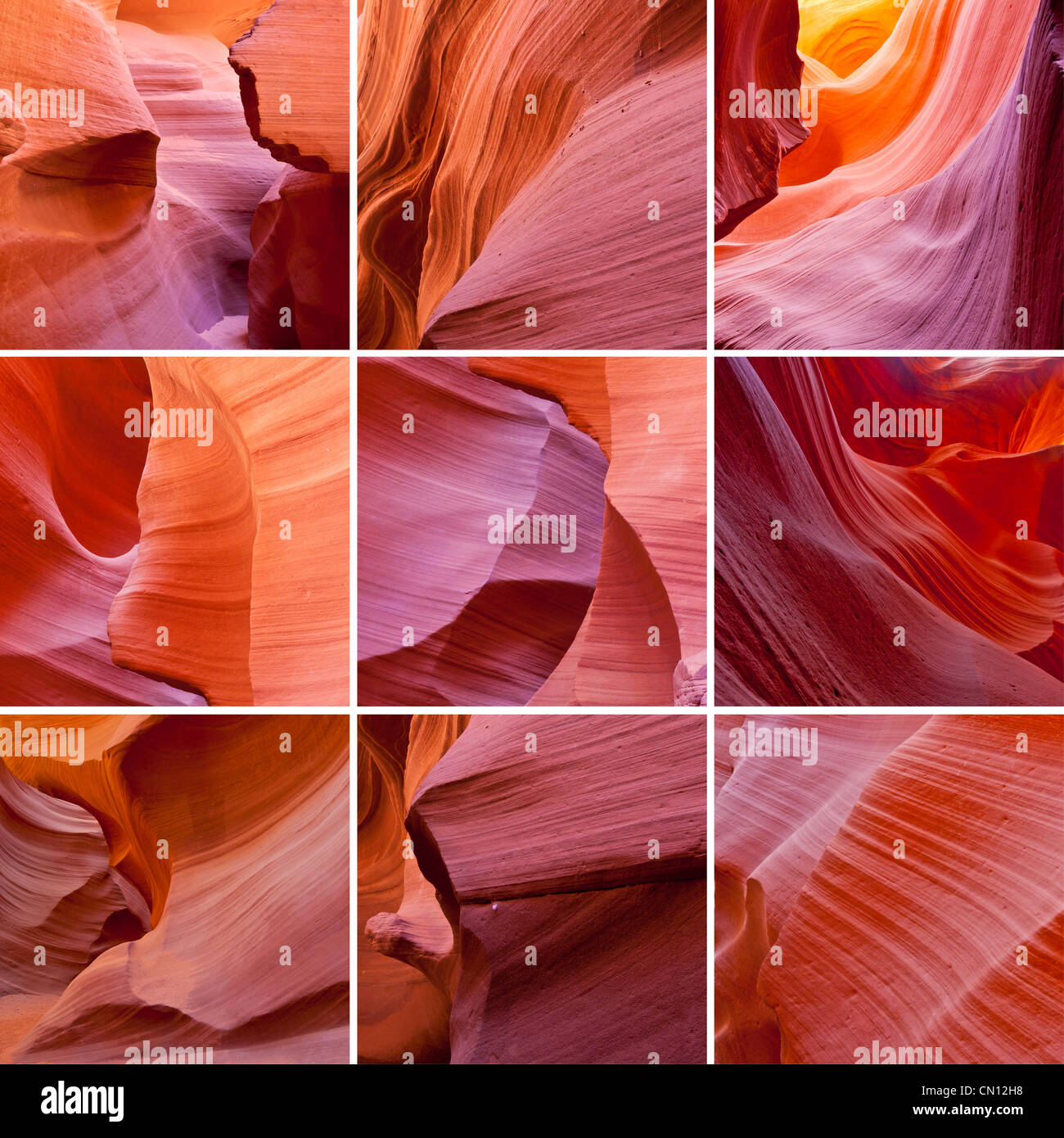collage photo composition of famous rocks formations in Antelope Canyon ...