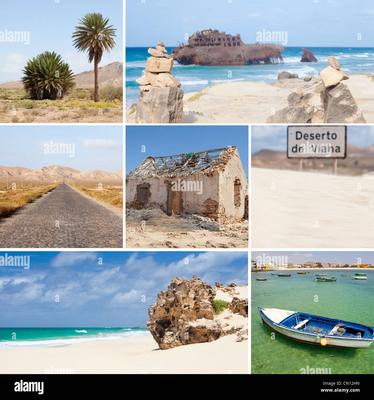 collage photo composition of famous Boavista island of Cape Vert Stock ...