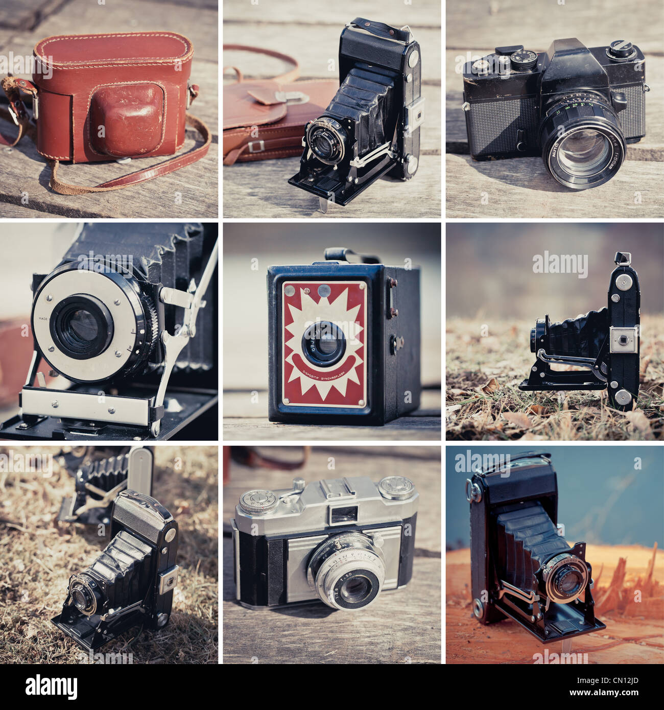 collage photo composition of beautiful vintage old cameras Stock Photo ...