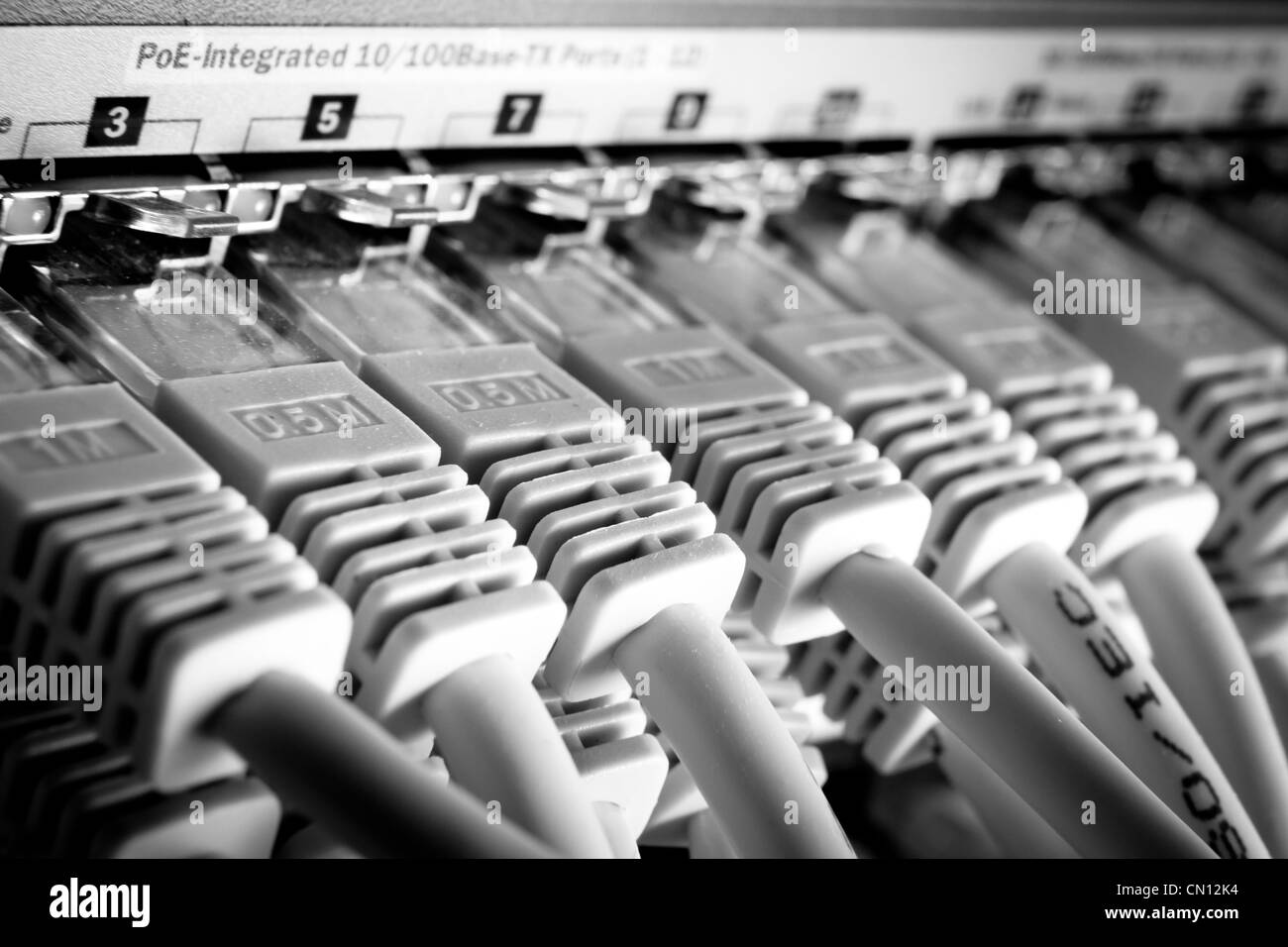 Network switch ethernet cables Black and White Stock Photos & Images ...