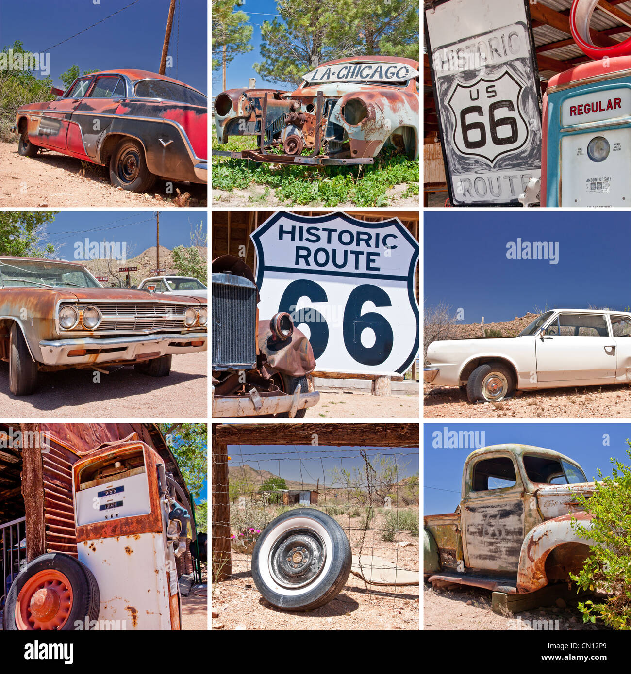 collage photo composition of famous Route 66 in USA Stock Photo - Alamy