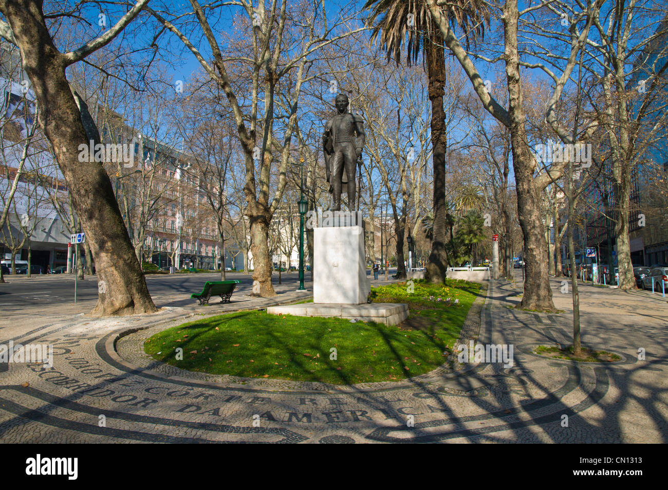 Statue of Joao Vaz Corte Real a Portuguese explorer Avenida de ...