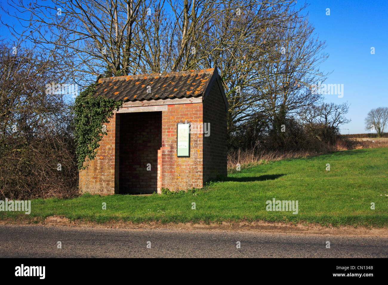 Rural bus shelter in the village of Forncett St Peter, Norfolk, England ...