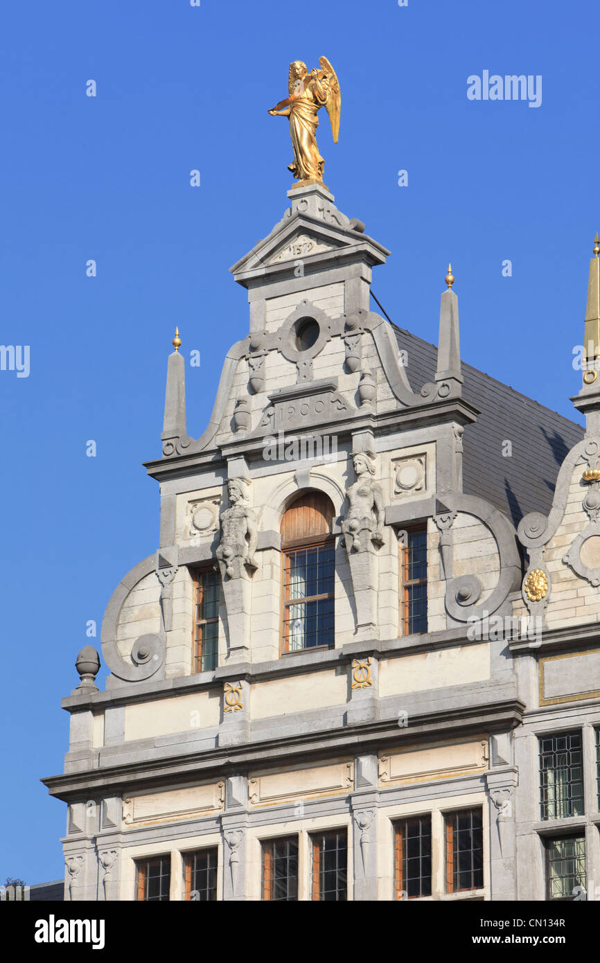 Guildhall topped by a golden angel at the Market Place in Antwerp ...