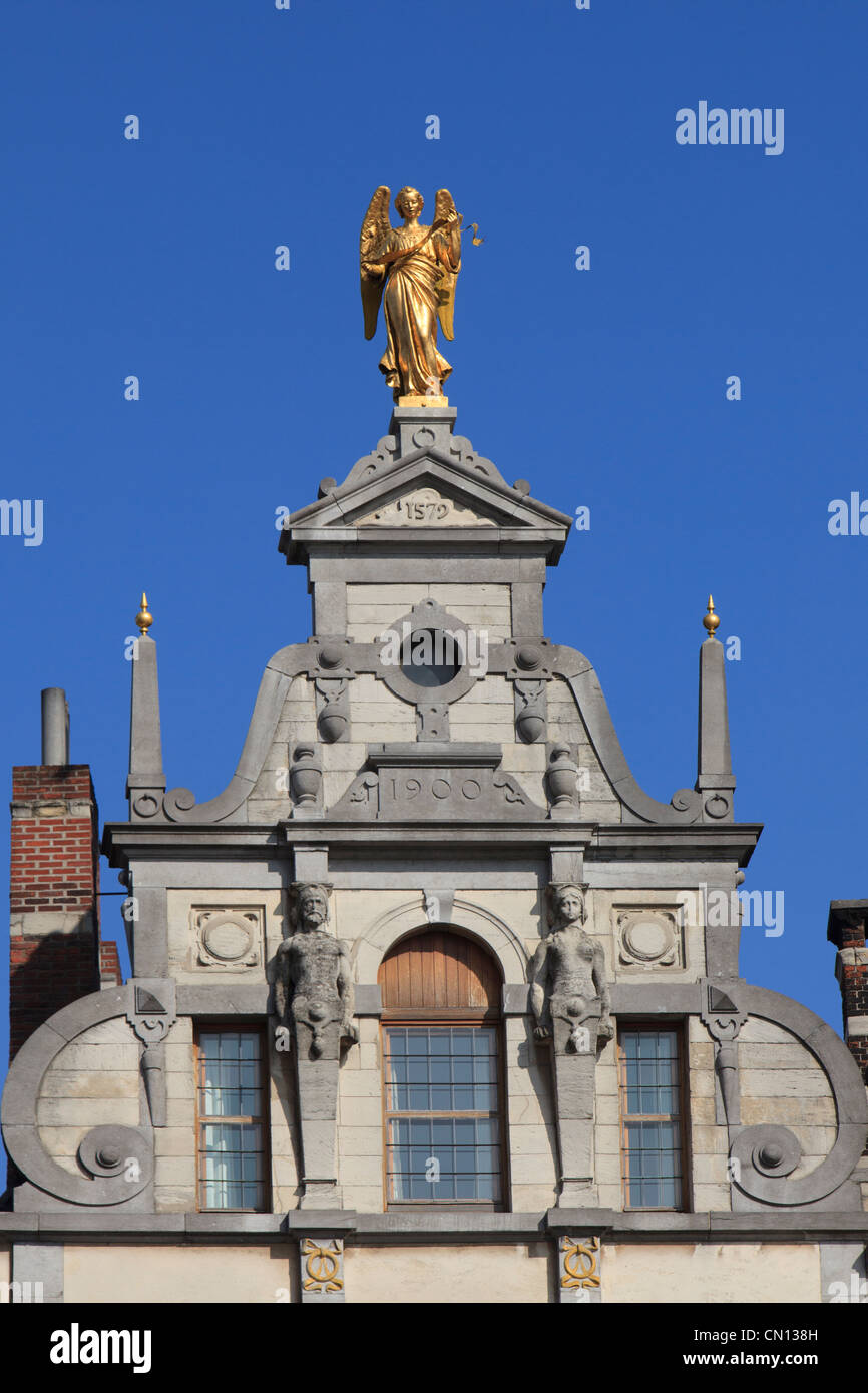 Guildhall topped by a golden angel at the Market Place in Antwerp ...