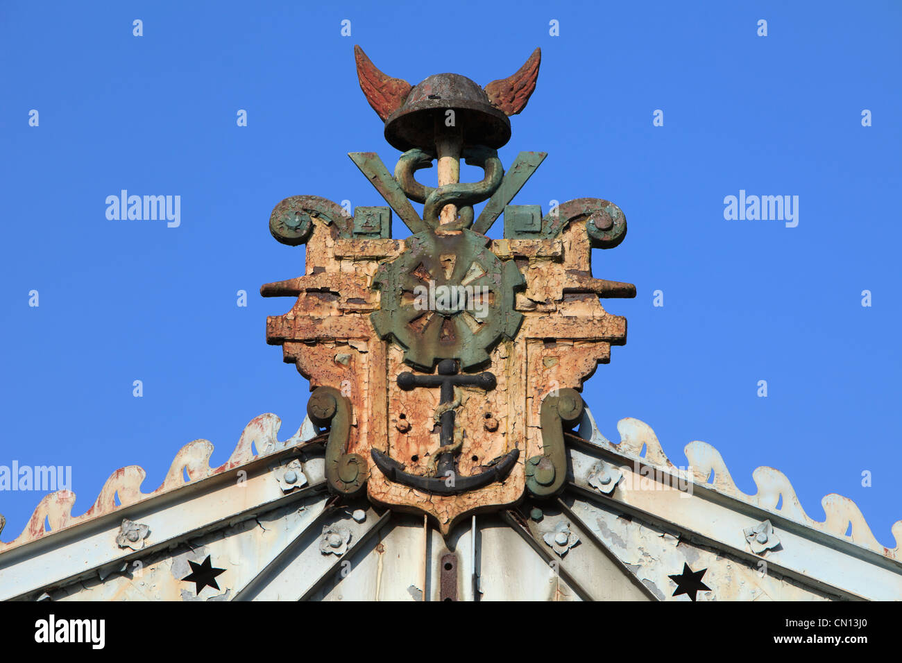 Symbol on top of one of the many hangars along the quays in Antwerp ...