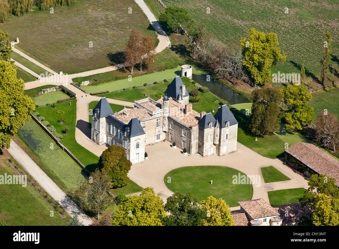 France, Gironde, Margaux, Chateau d'Issan,3rd growth Margaux (aerial ...