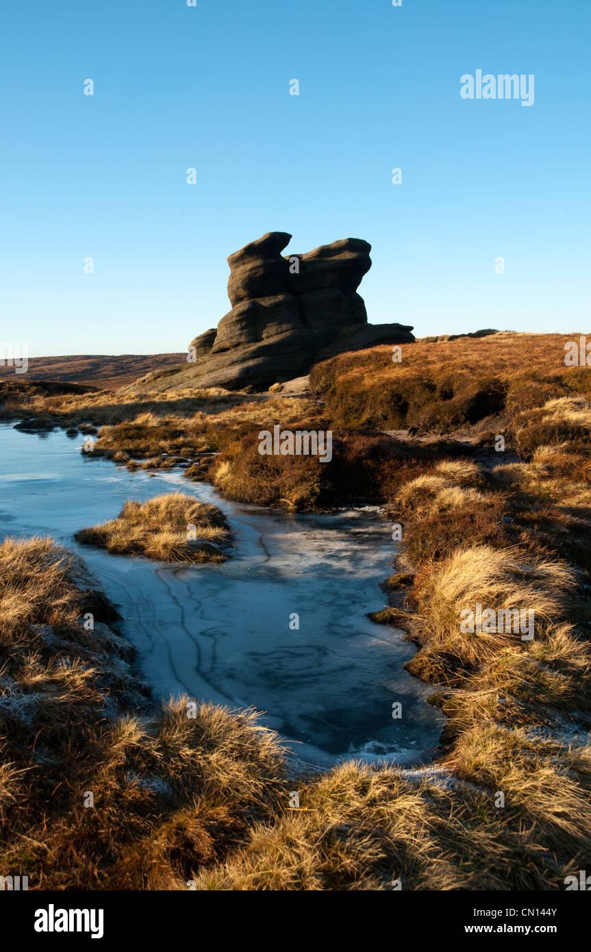 One of the sandstone rocks known as the Woolpacks, Kinder Scout plateau ...