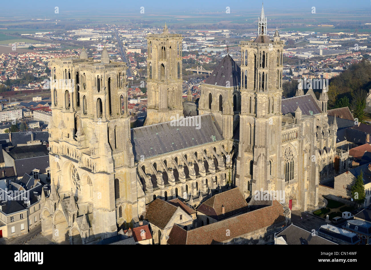 France, Aisne, Laon, the cathedral (aerial view Stock Photo - Alamy