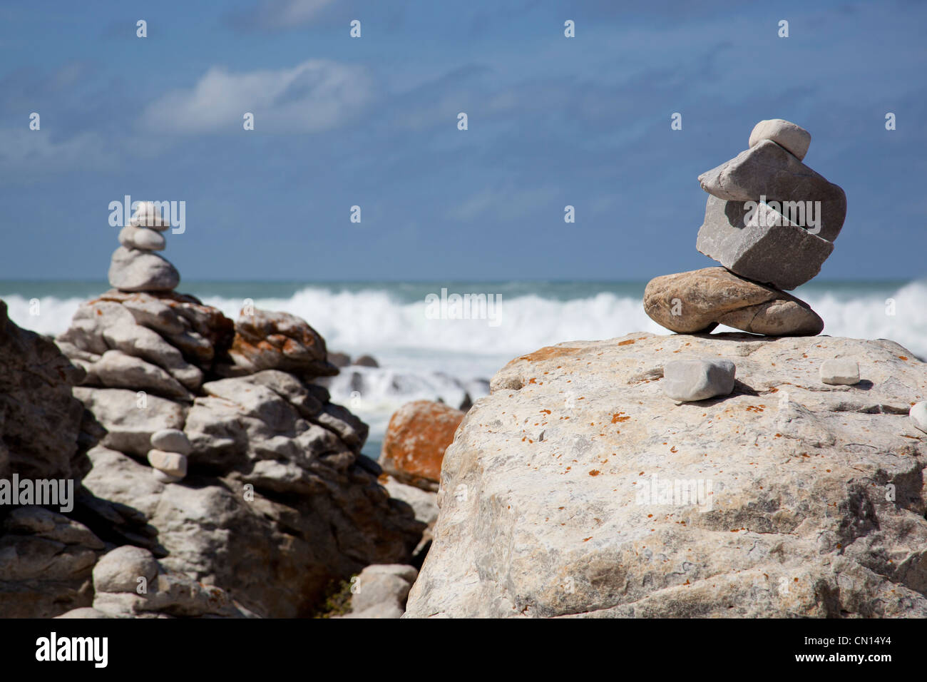 Rocks piled on top of each other at Cape L'Agulhas, South Africa Stock ...