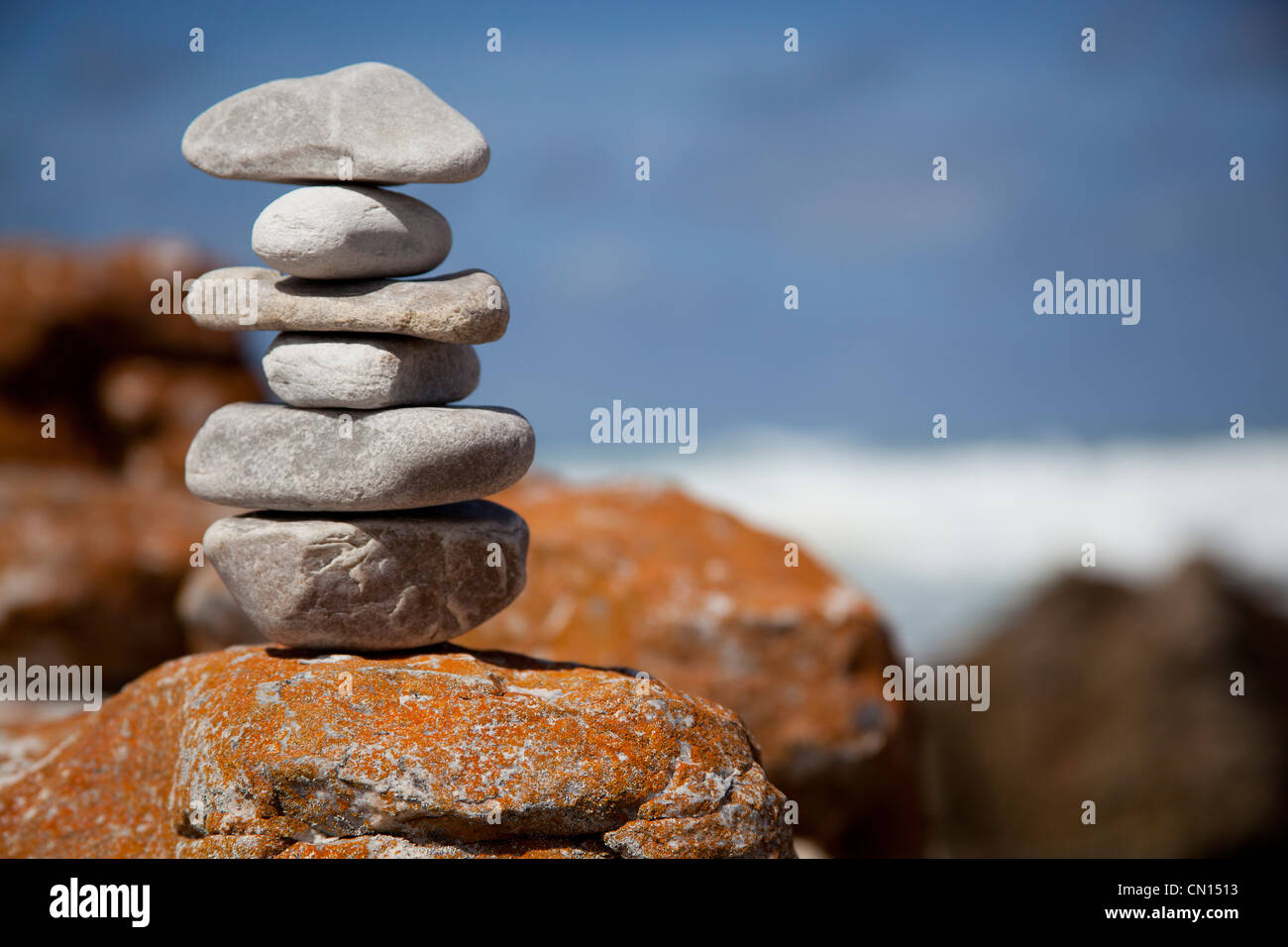 Rocks piled on top of each other at Cape L'Agulhas, South Africa Stock ...
