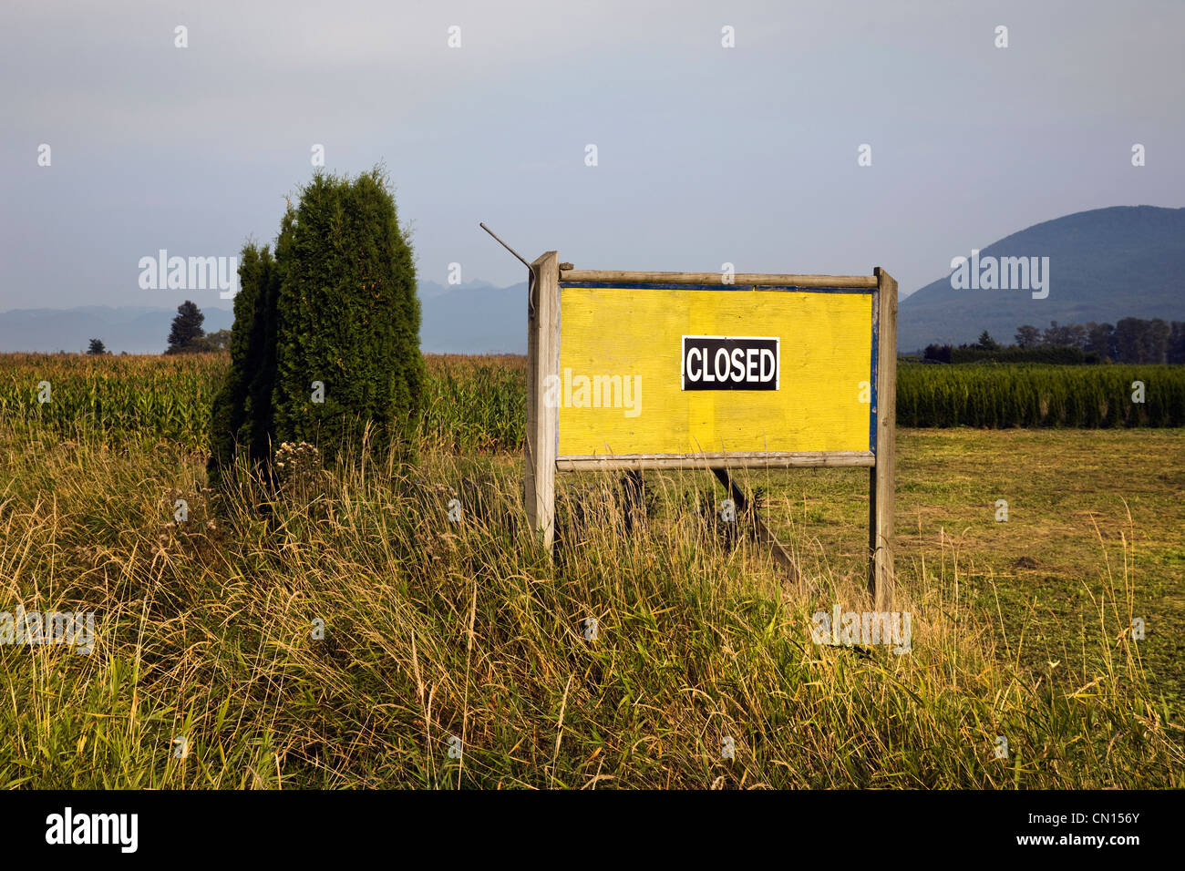 'Closed' sign in a field, Fraser Valley, British Columbia Stock Photo ...