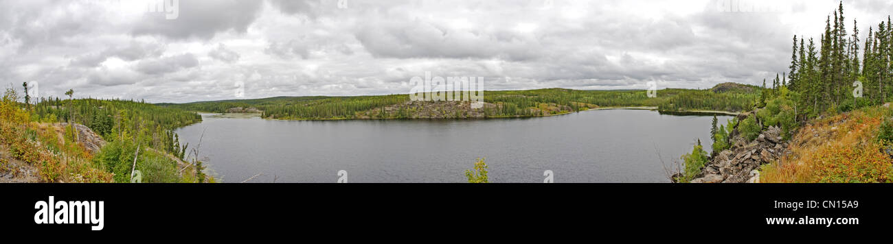 Panoramic of Cameron River seen from the Ingraham Trail, Yellowknife ...