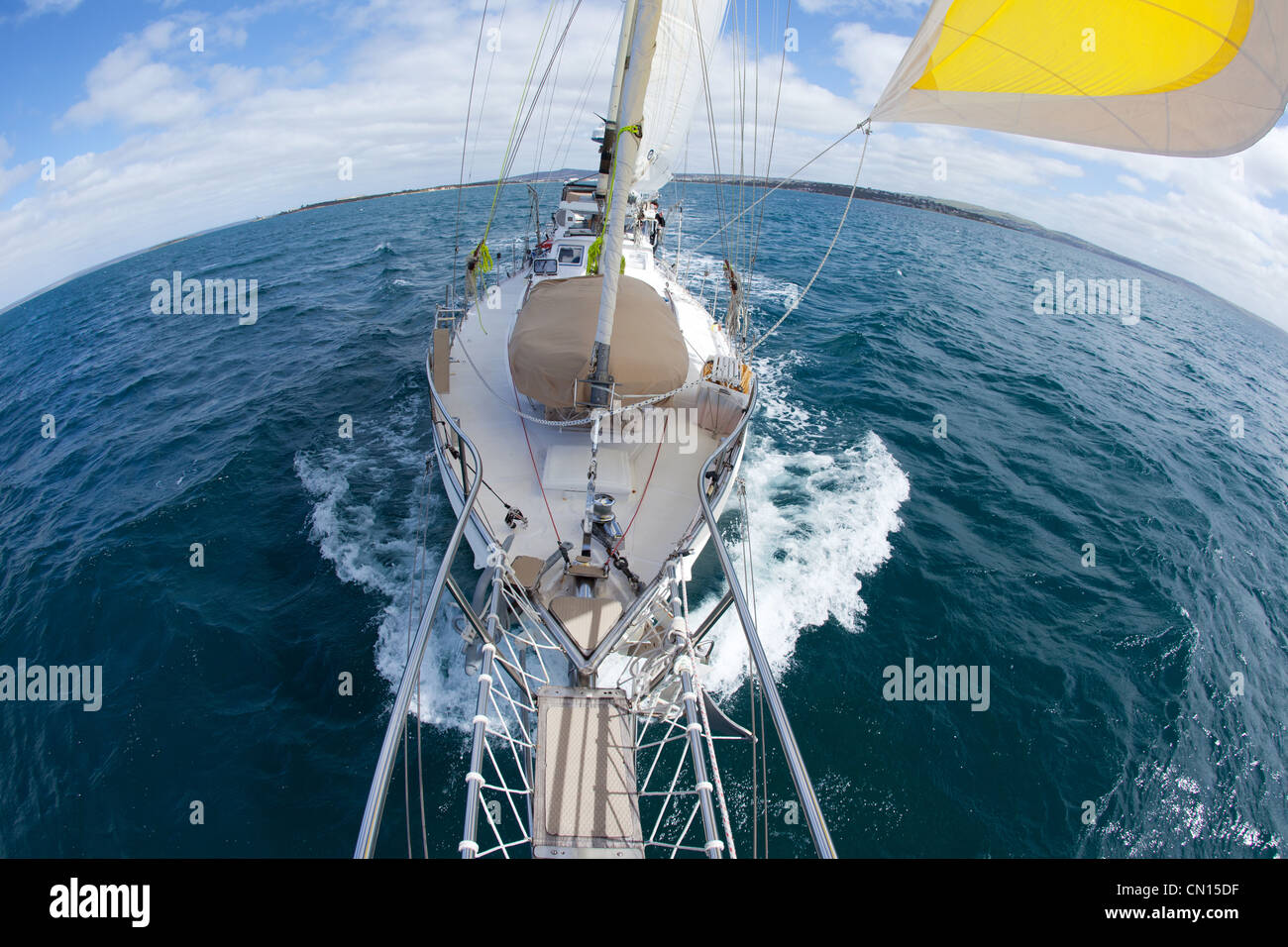 Fish eye view from the bow of a yacht while sailing Stock Photo - Alamy