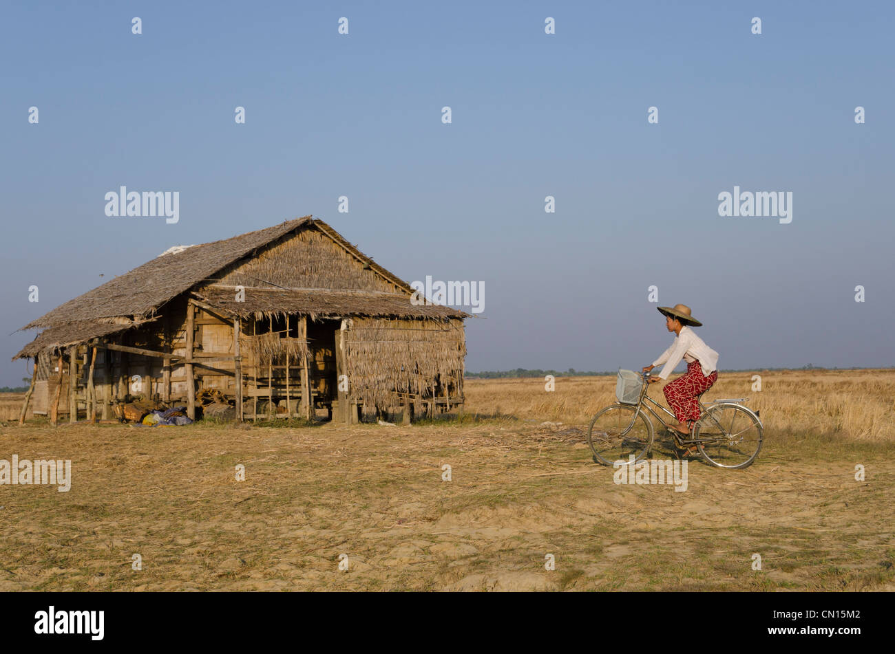 Bambo hut along a waterway. Yin Dee Lag village. Irrawaddy delta ...