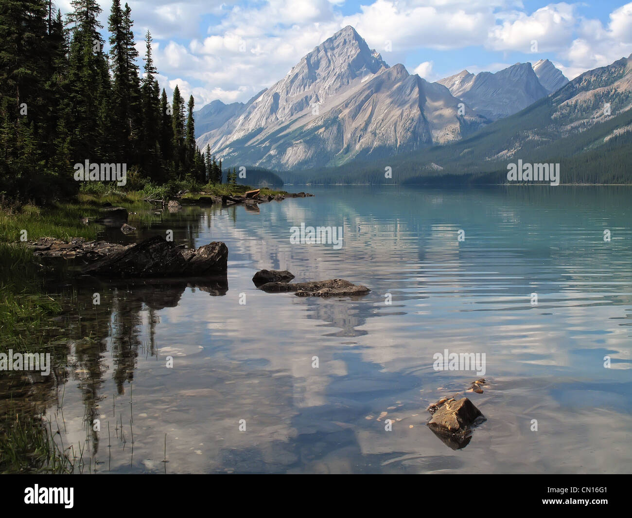 Samson Peak, Maligne Lake, Jasper National Park, Alberta Stock Photo ...