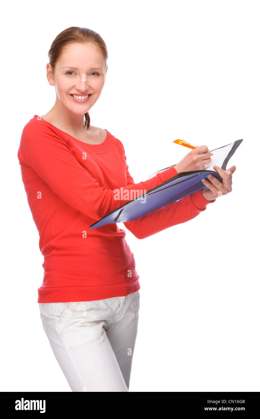 Full isolated portrait of a beautiful and happy young student Stock ...