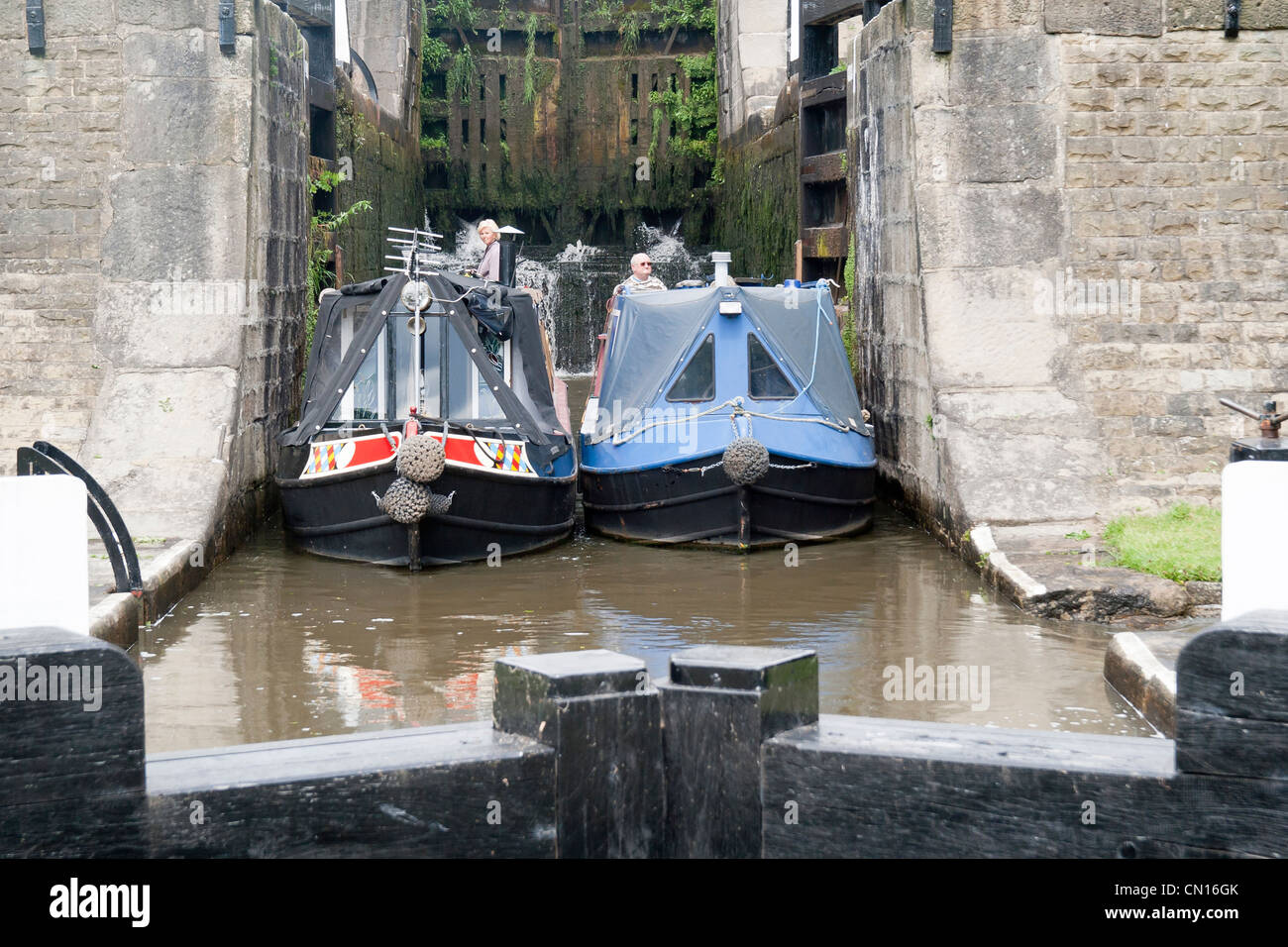 barges on The Leeds and Liverpool Canal, Bingley, West Yorkshire, Great ...