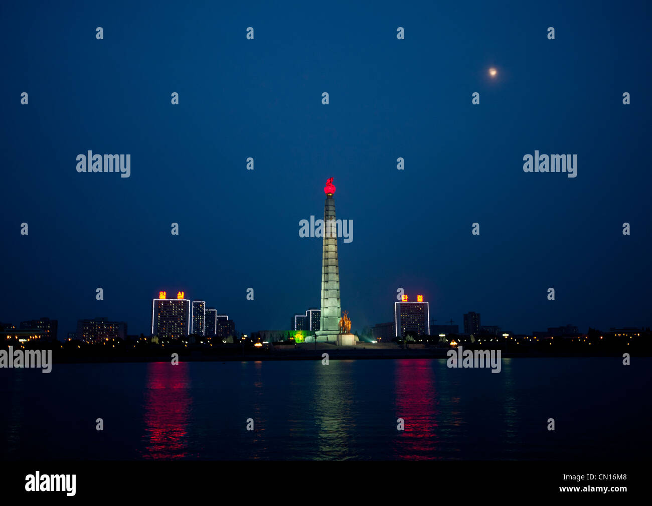 Juche tower by night, North Korea Stock Photo - Alamy