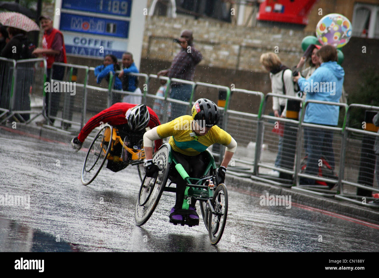 London, UK - April 25, 2010: Wheelchair racing contestants in the ...