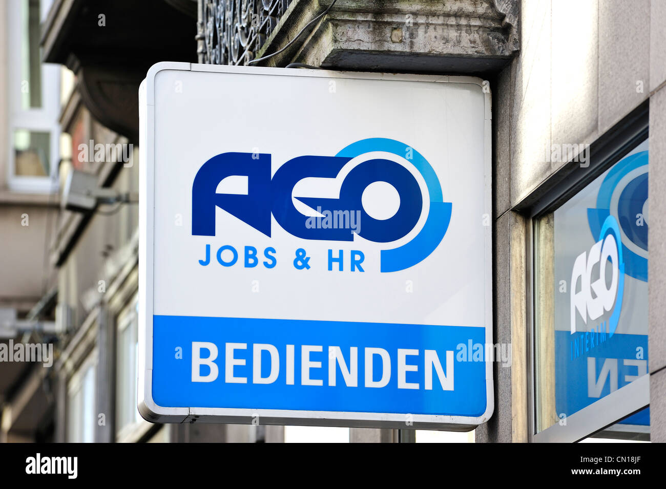 Signboard with logo for temporary employment agency AGO Interim ...