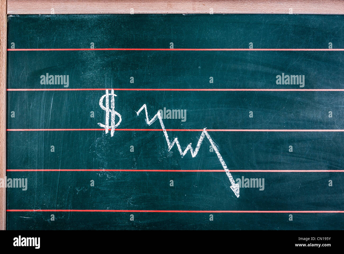 The dollar sign as well as downward curve graph sketched on a ...