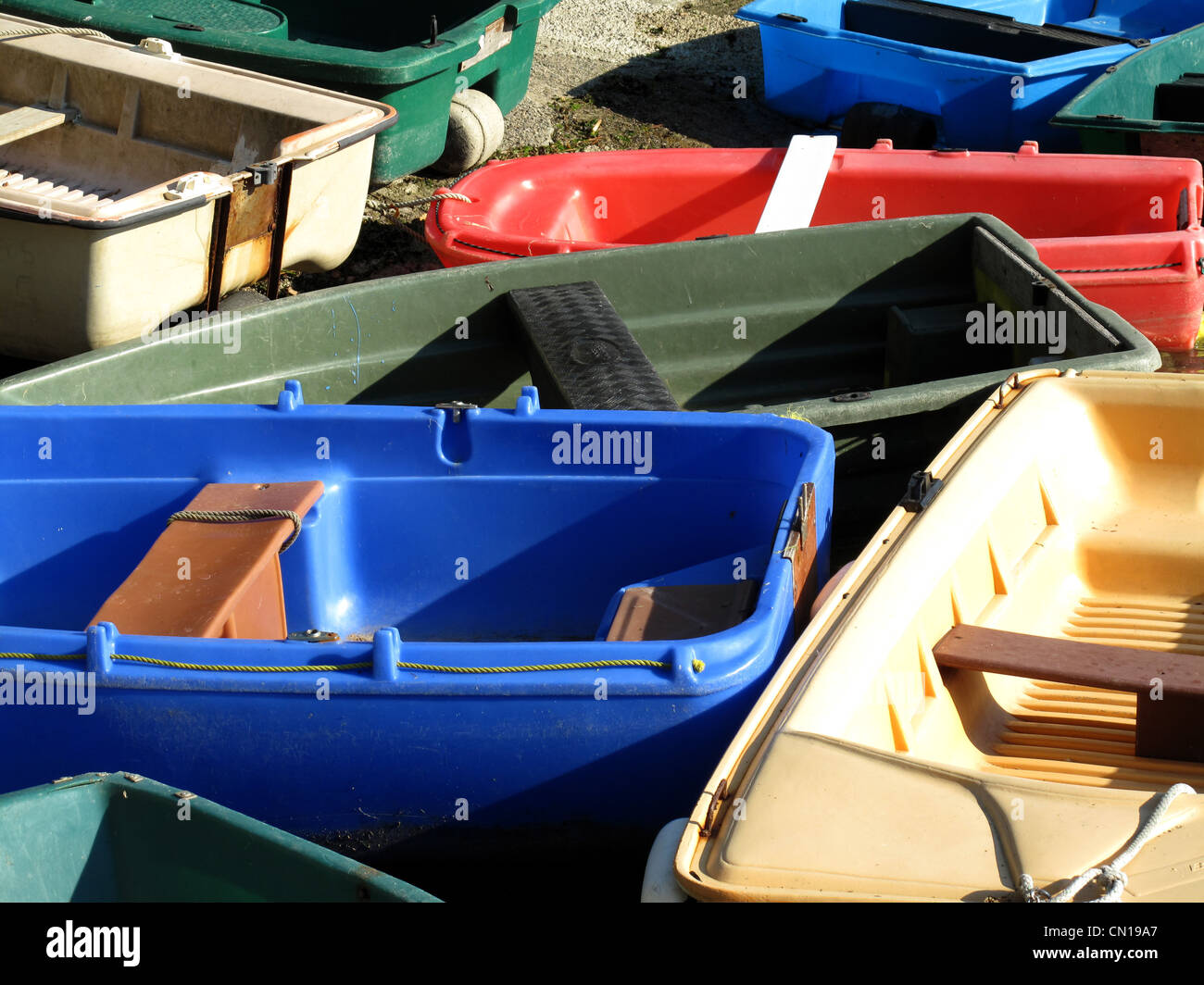 Small boats in Riec-sur-Belon harbour, Belon river, Finistere, Bretagne ...