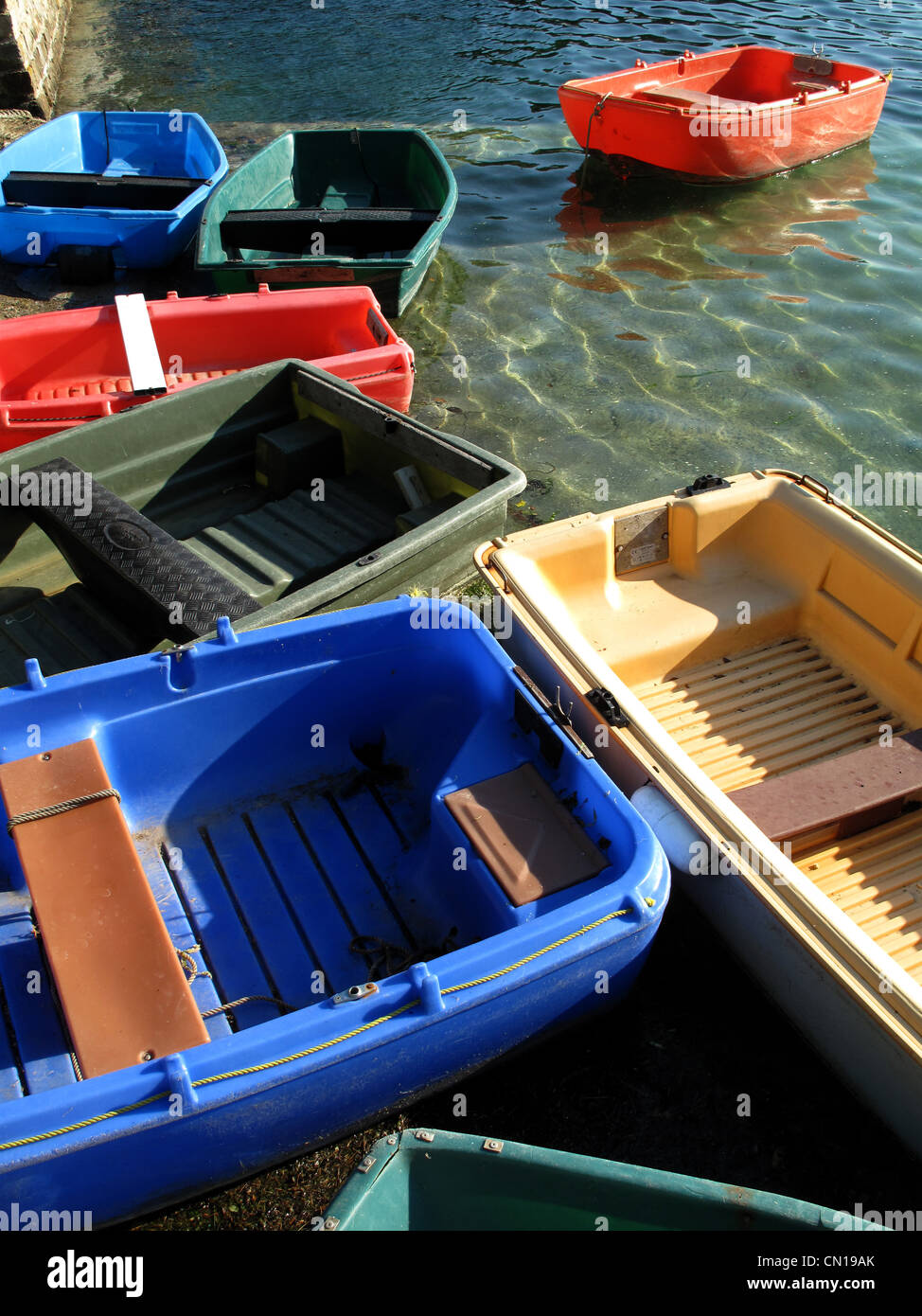 Small boats in Riec-sur-Belon harbour, Belon river, Finistere, Bretagne ...