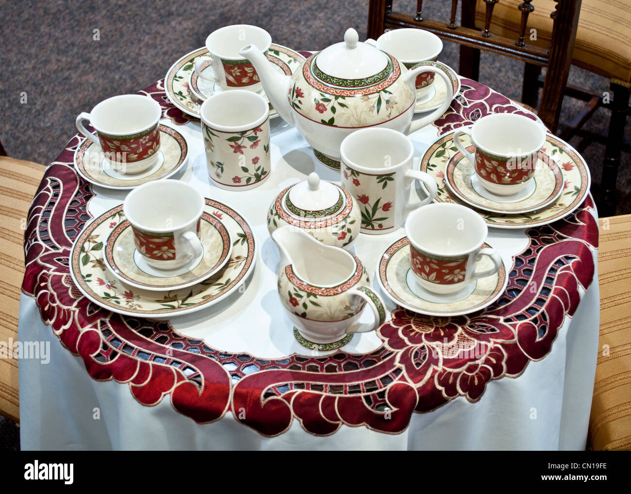 Tea set - pottery on table Stock Photo - Alamy
