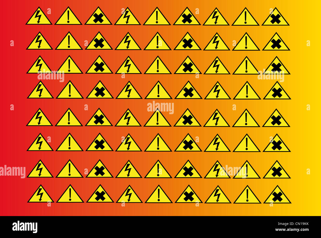 Vector illustration of yellow icons of danger and cross symbol Stock ...