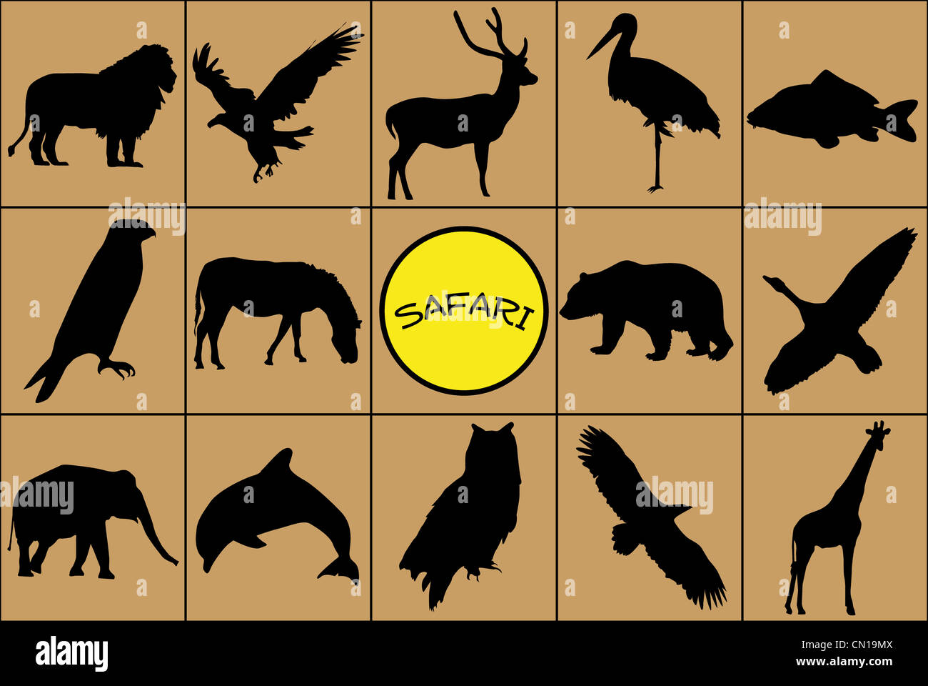Silhouettes of wild animals with symbol Stock Photo - Alamy
