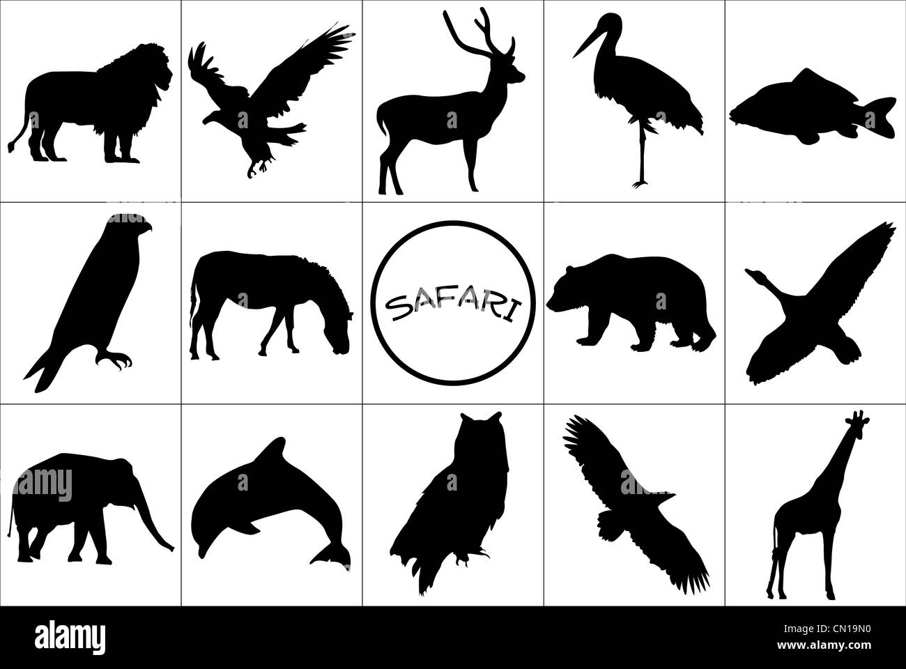Silhouettes of wild animals with symbol Stock Photo - Alamy