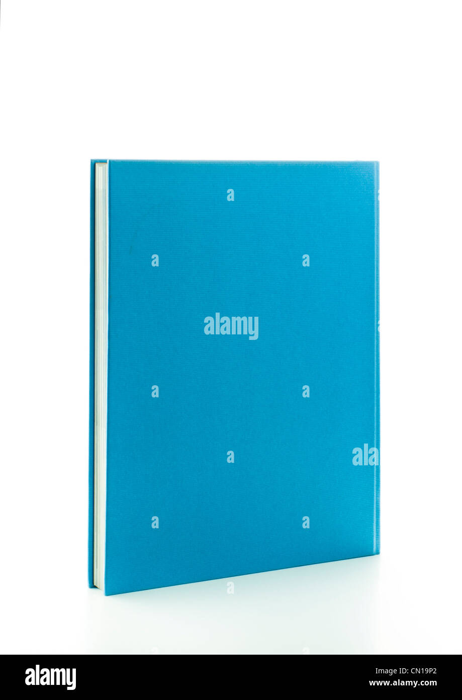 Blank blue book in upright position isolated on white Stock Photo - Alamy