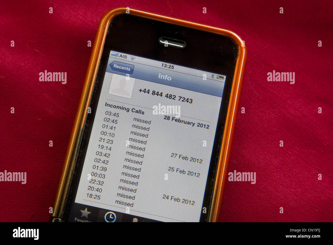A mobile phone with the log of unsolicited auto dialed computer calls ...
